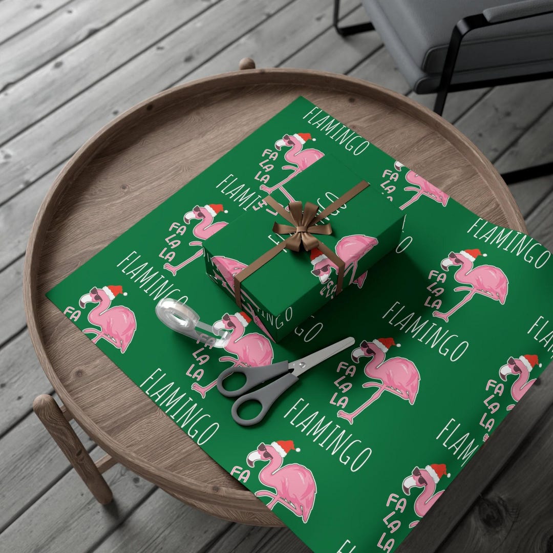 Flamingo Christmas Wrapping Paper Rolls Funny Whimsical Gift Wrap Xmas ...