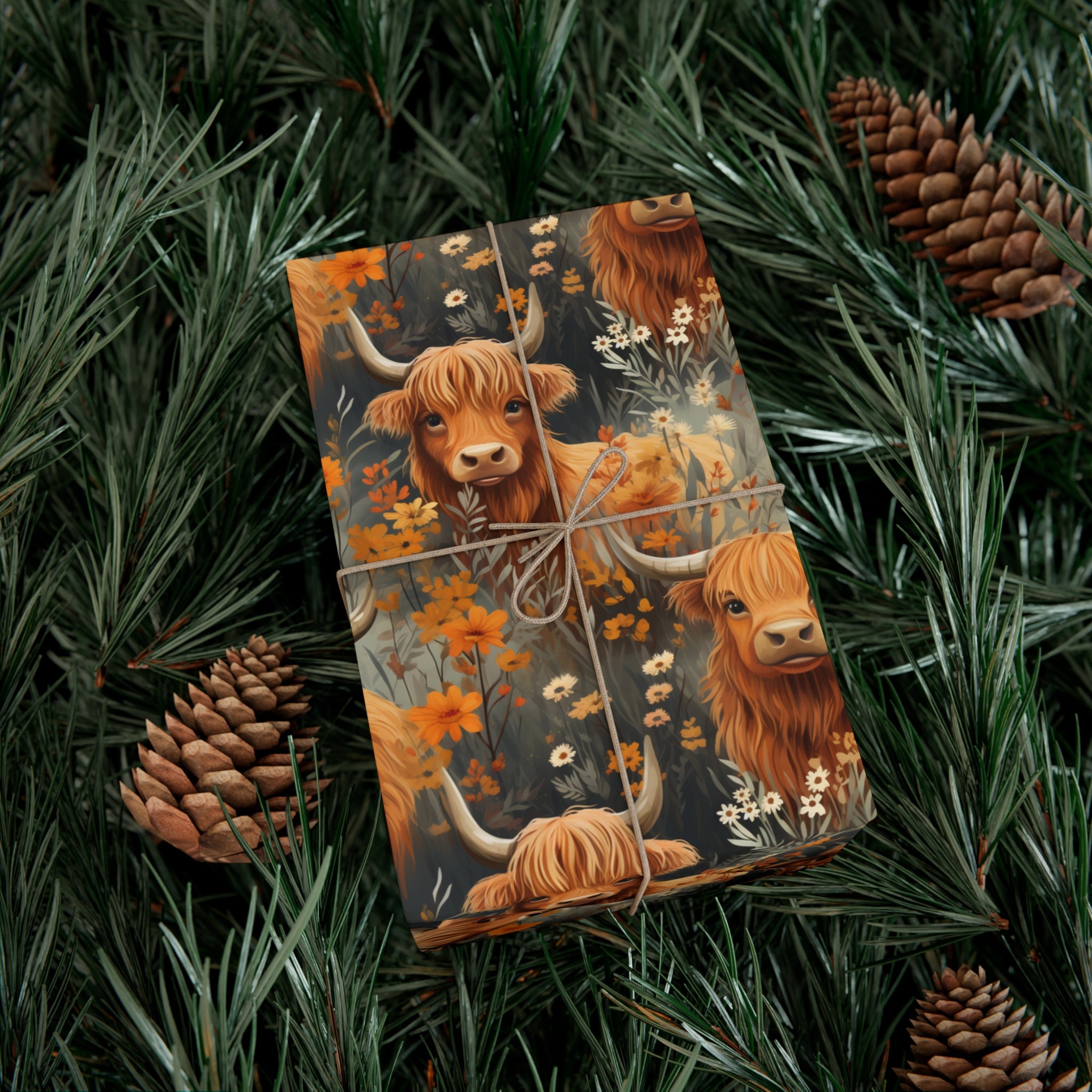 Highland Cow Wrapping Paper Christmas Present Wooly Cows Illustrated ...