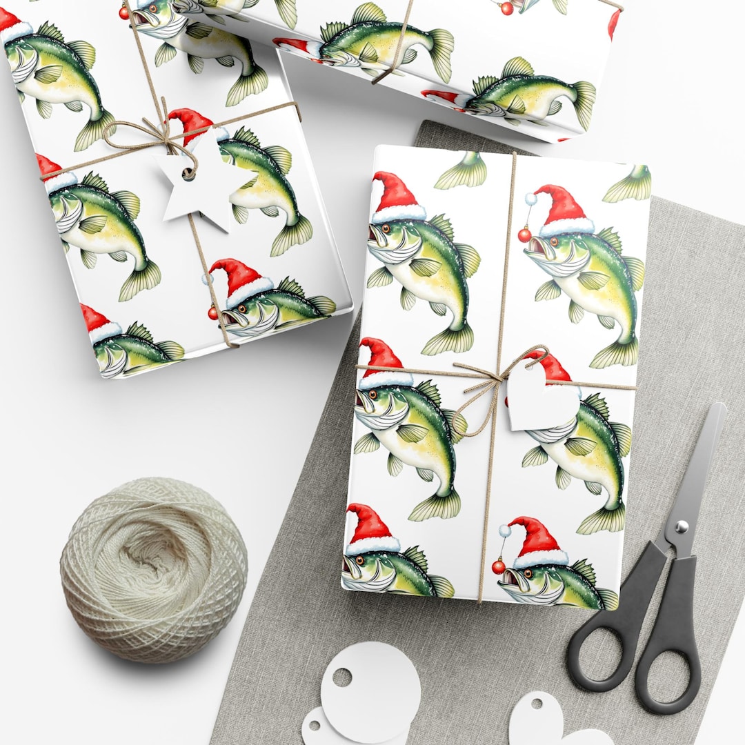 Fish Christmas Wrapping Paper Roll Funny Fishing Animal Gift Wrap Roll ...