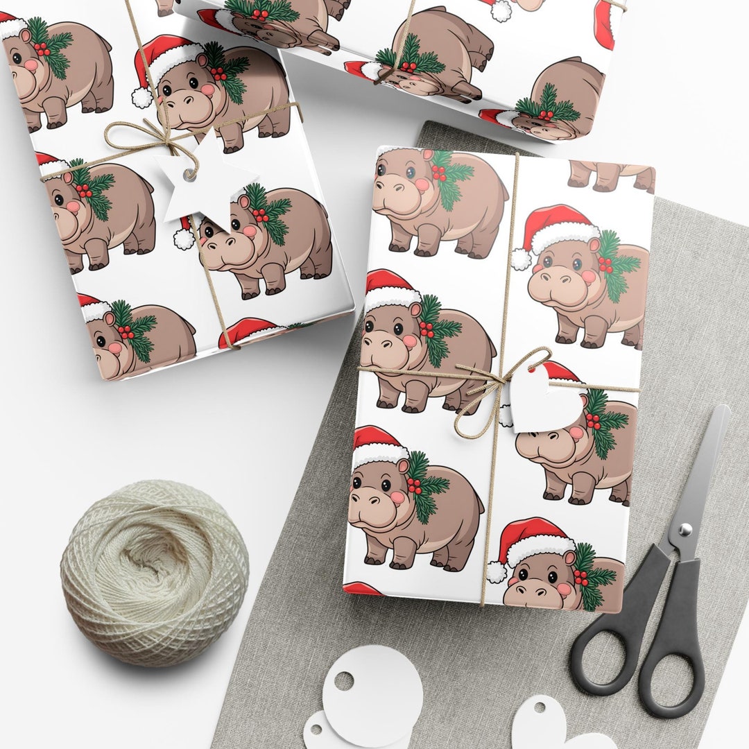 Moo Deng Christmas Wrapping Paper Baby Hippo Cute Xmas Gift Wrap ...