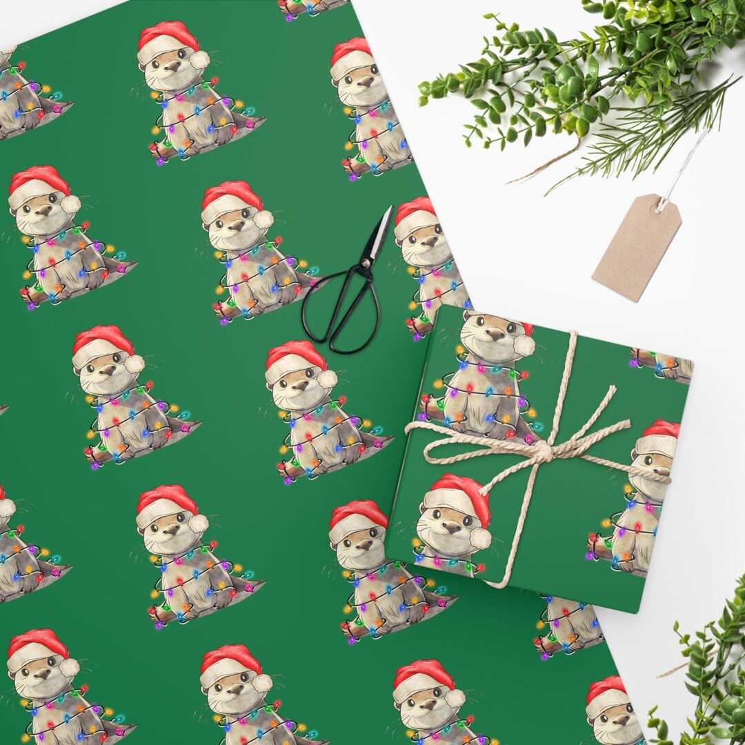 Otter Christmas Wrapping Paper Present Illustrated Xmas Gift Wrap Cute ...