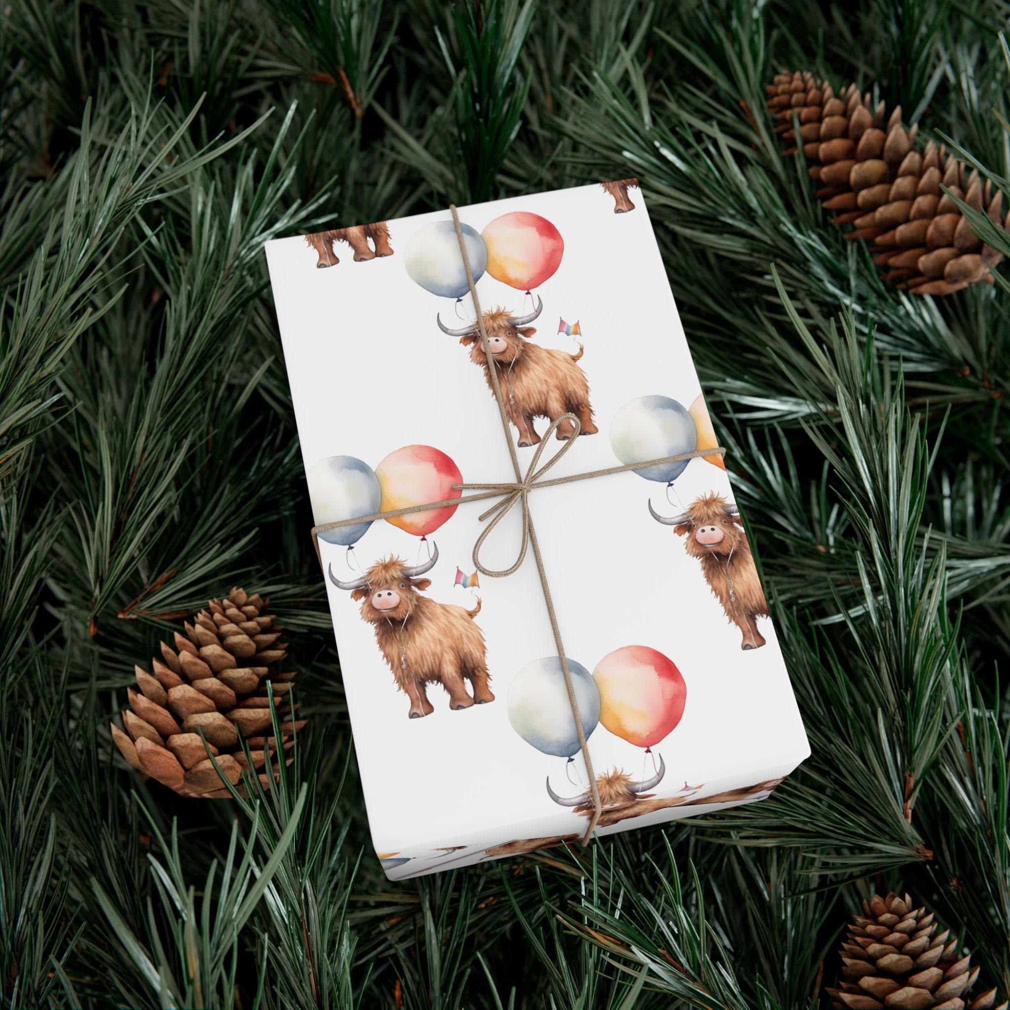 Baby Shower Highland Cow Wrapping Paper Christmas Present Illustrated ...
