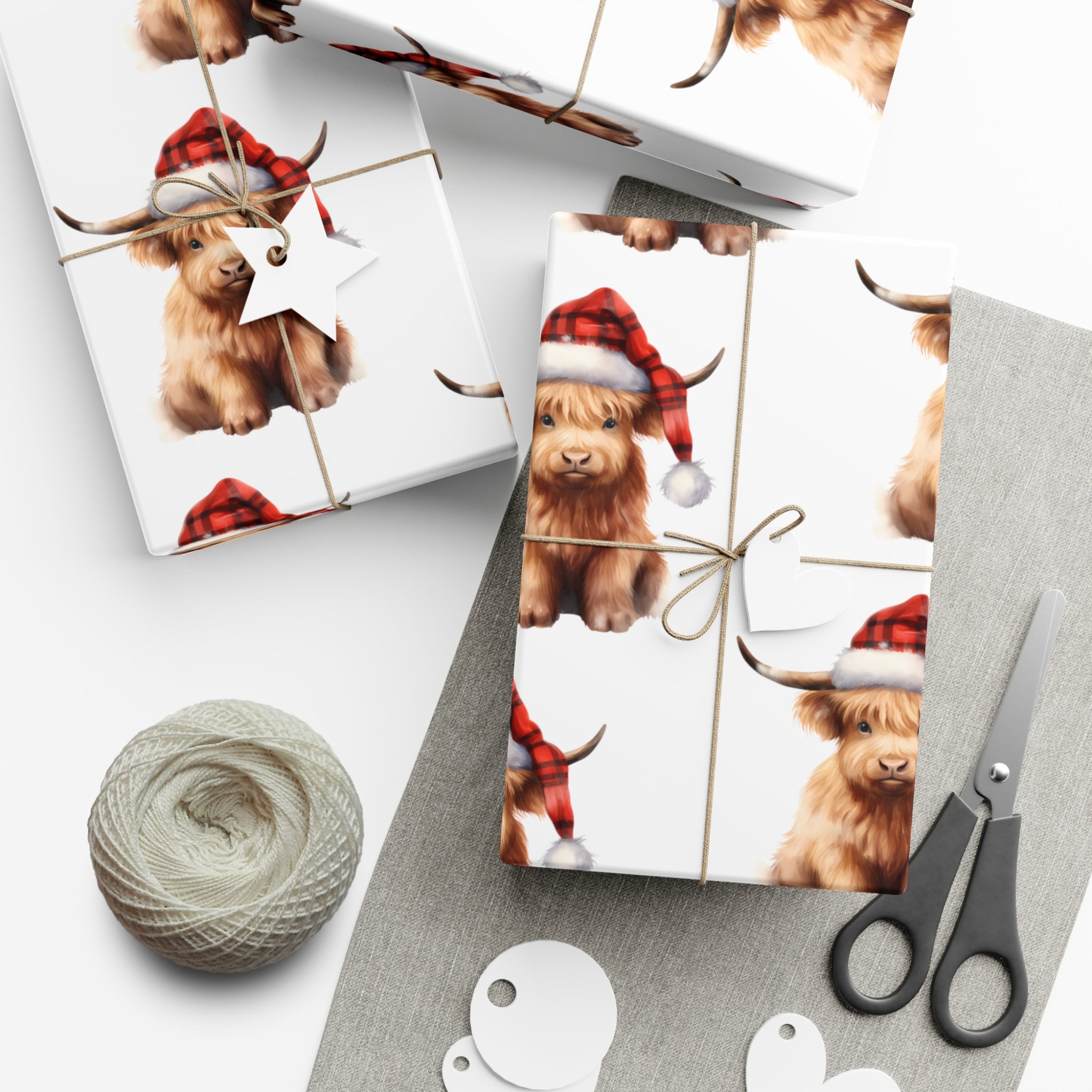Highland Cow Wrapping Paper Christmas Present Illustrated Xmas - Etsy