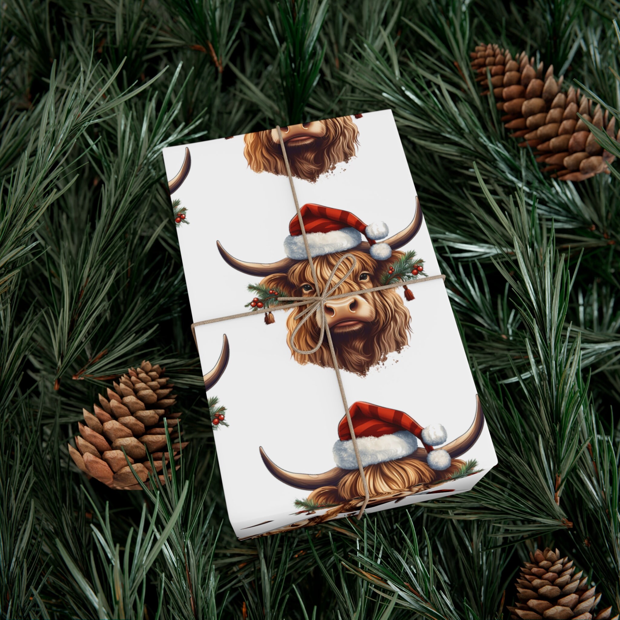 Highland Cow Wrapping Paper Christmas Present Illustrated Xmas - Etsy