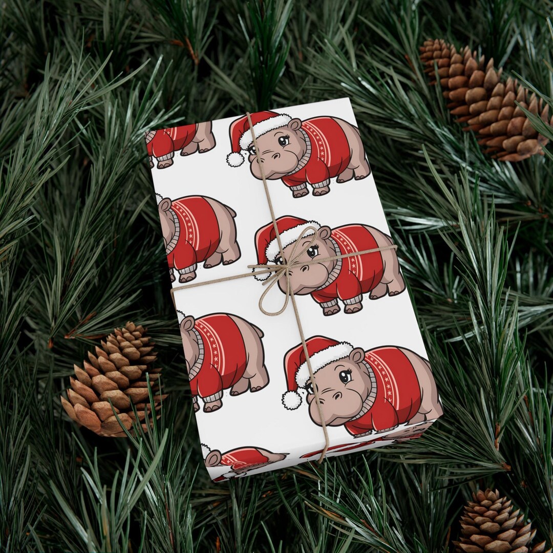 Moo Deng Christmas Wrapping Paper Baby Hippo Cute Xmas Gift Wrap ...