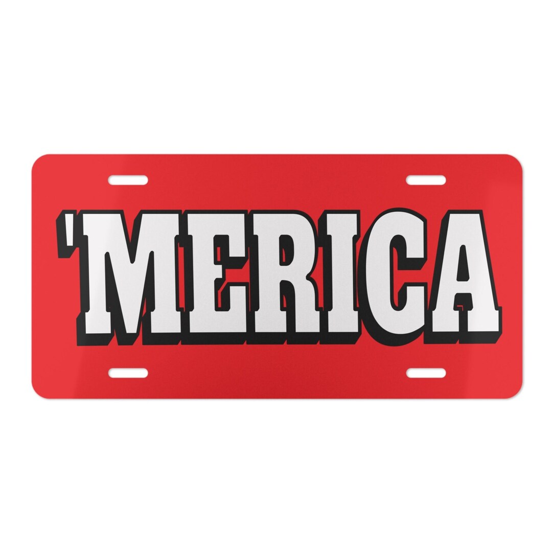 Merica License Plate Red Vanity Truck 'merica USA Patriotic American ...