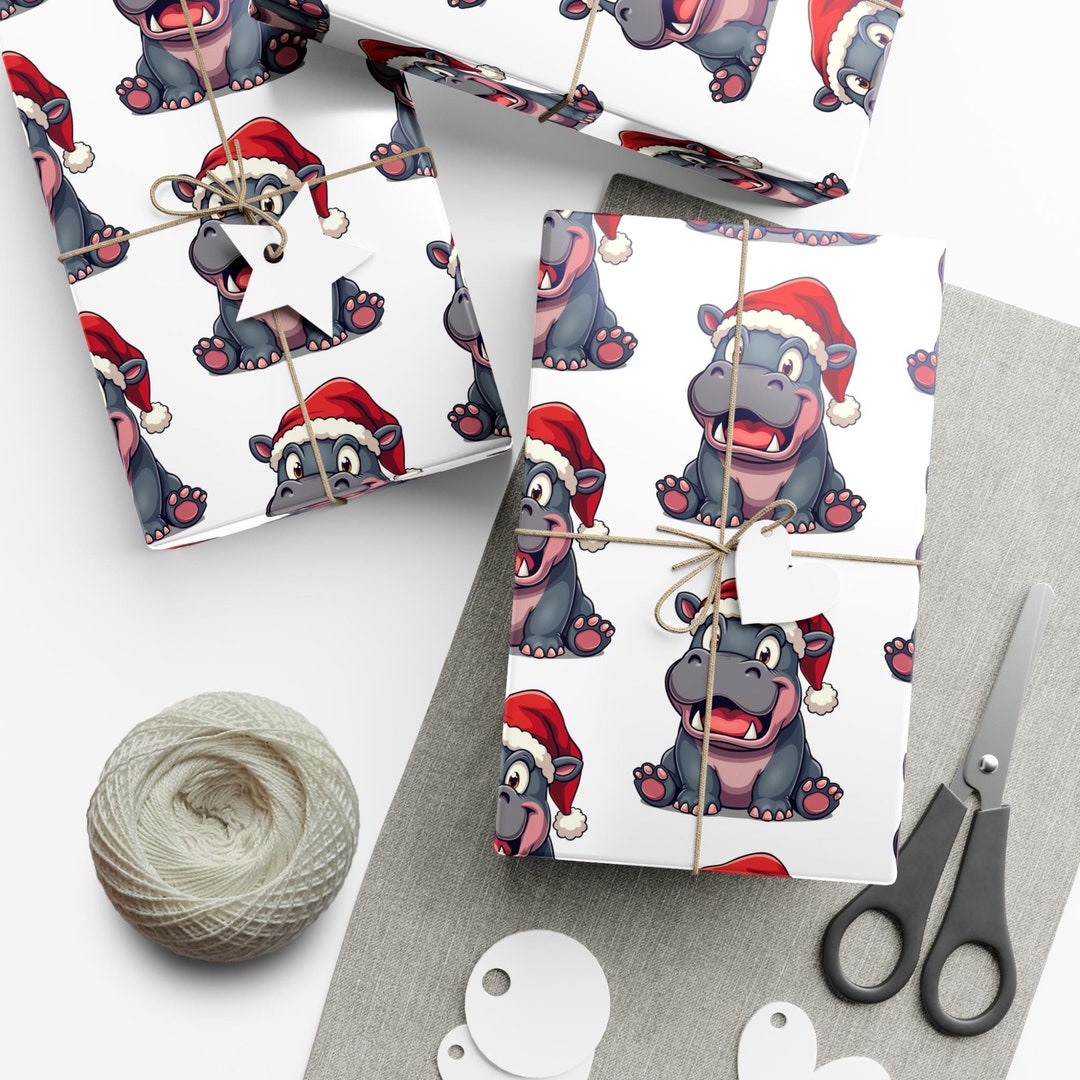 Moo Deng Christmas Wrapping Paper Baby Hippo Cute Xmas Gift Wrap ...
