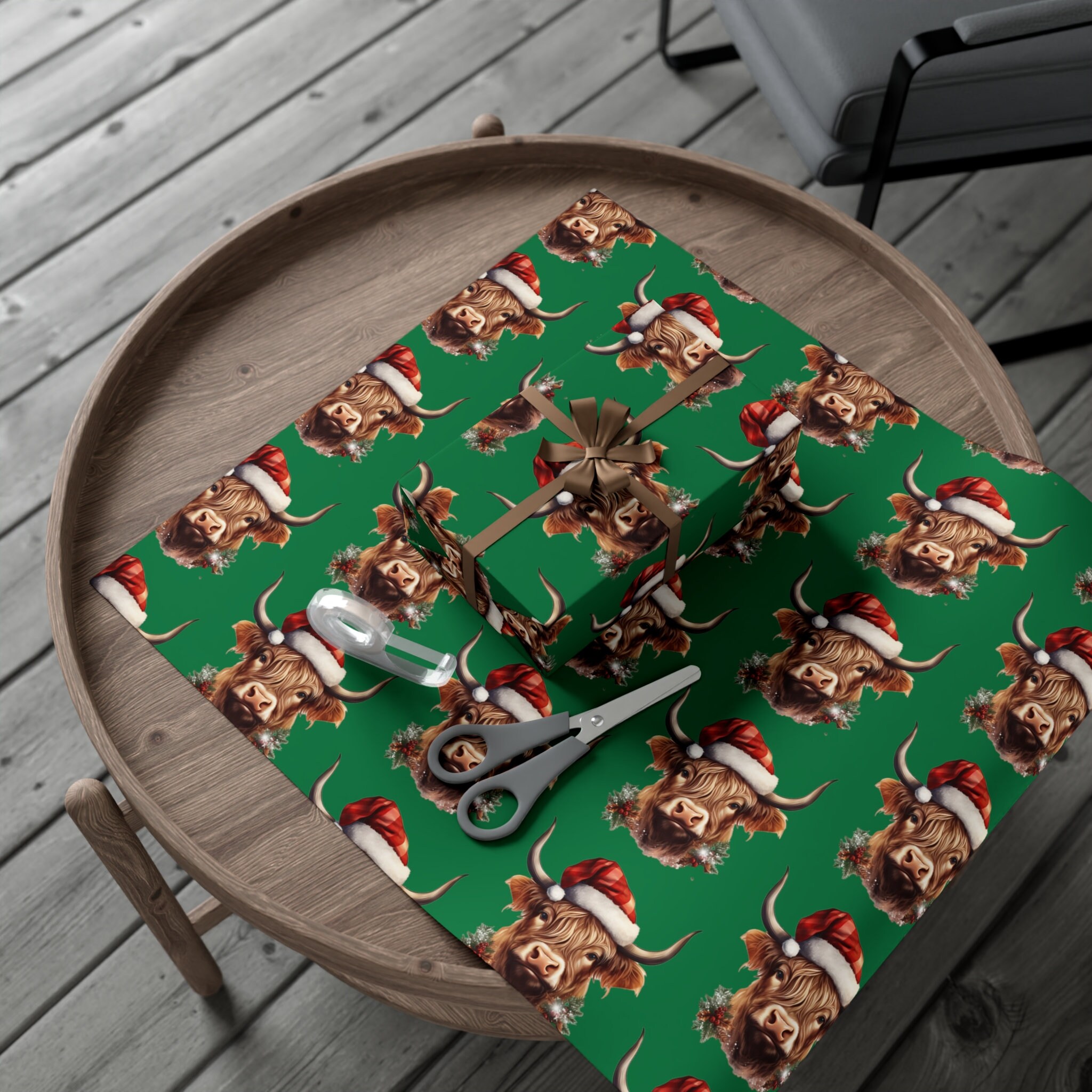 Highland Cow Wrapping Paper Christmas Present Illustrated Xmas - Etsy