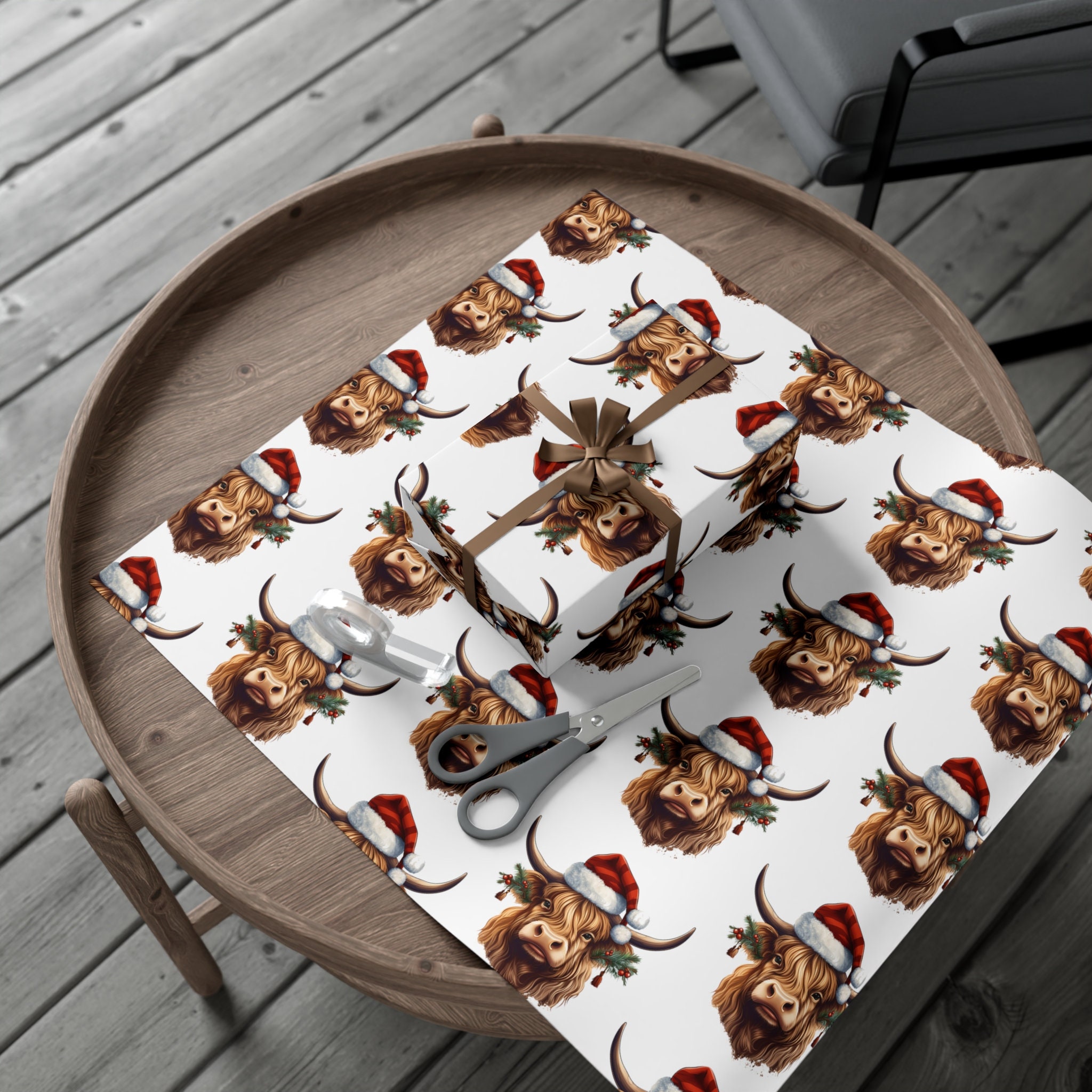 Highland Cow Wrapping Paper Christmas Present Illustrated Xmas - Etsy