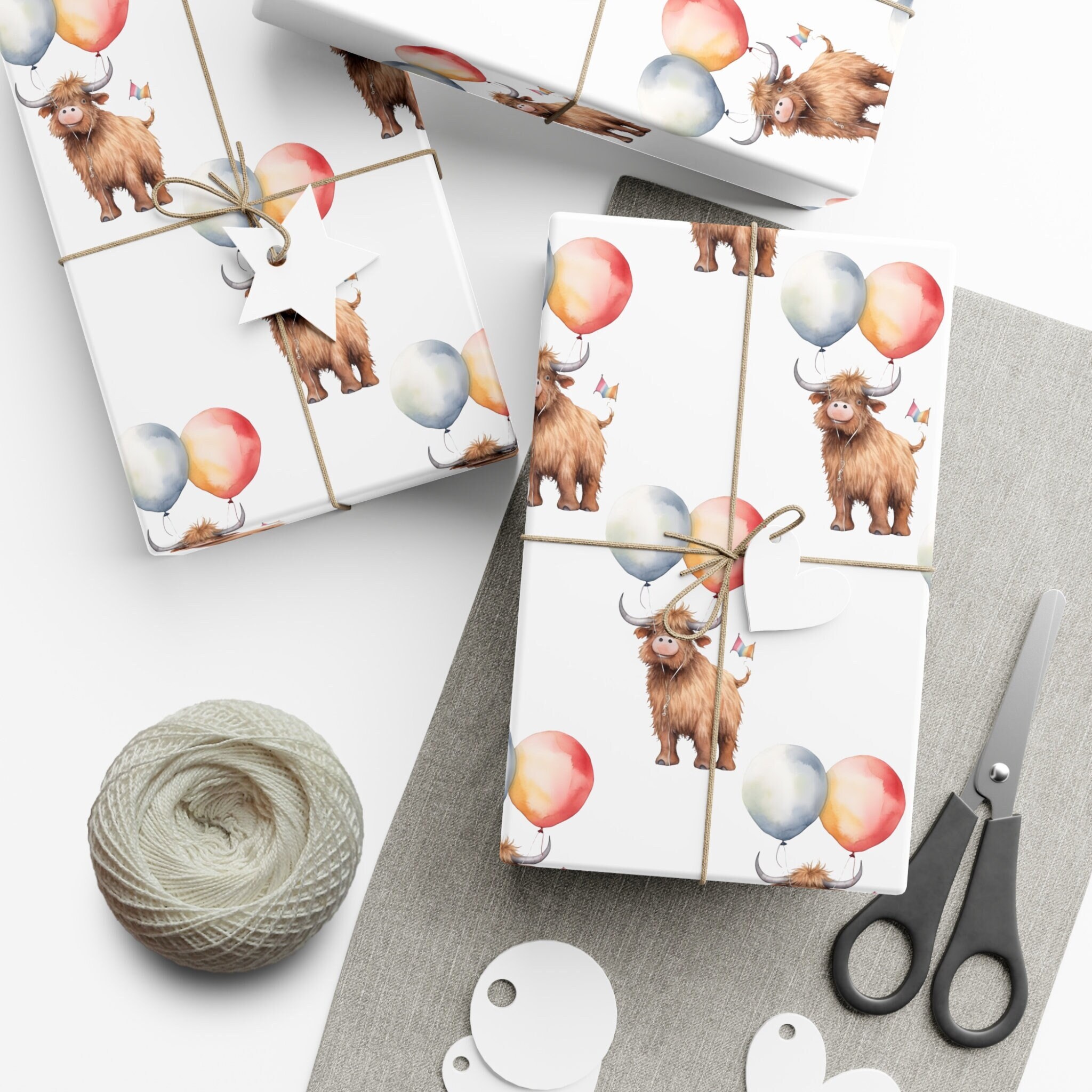 Baby Shower Highland Cow Wrapping Paper Christmas Present Illustrated ...