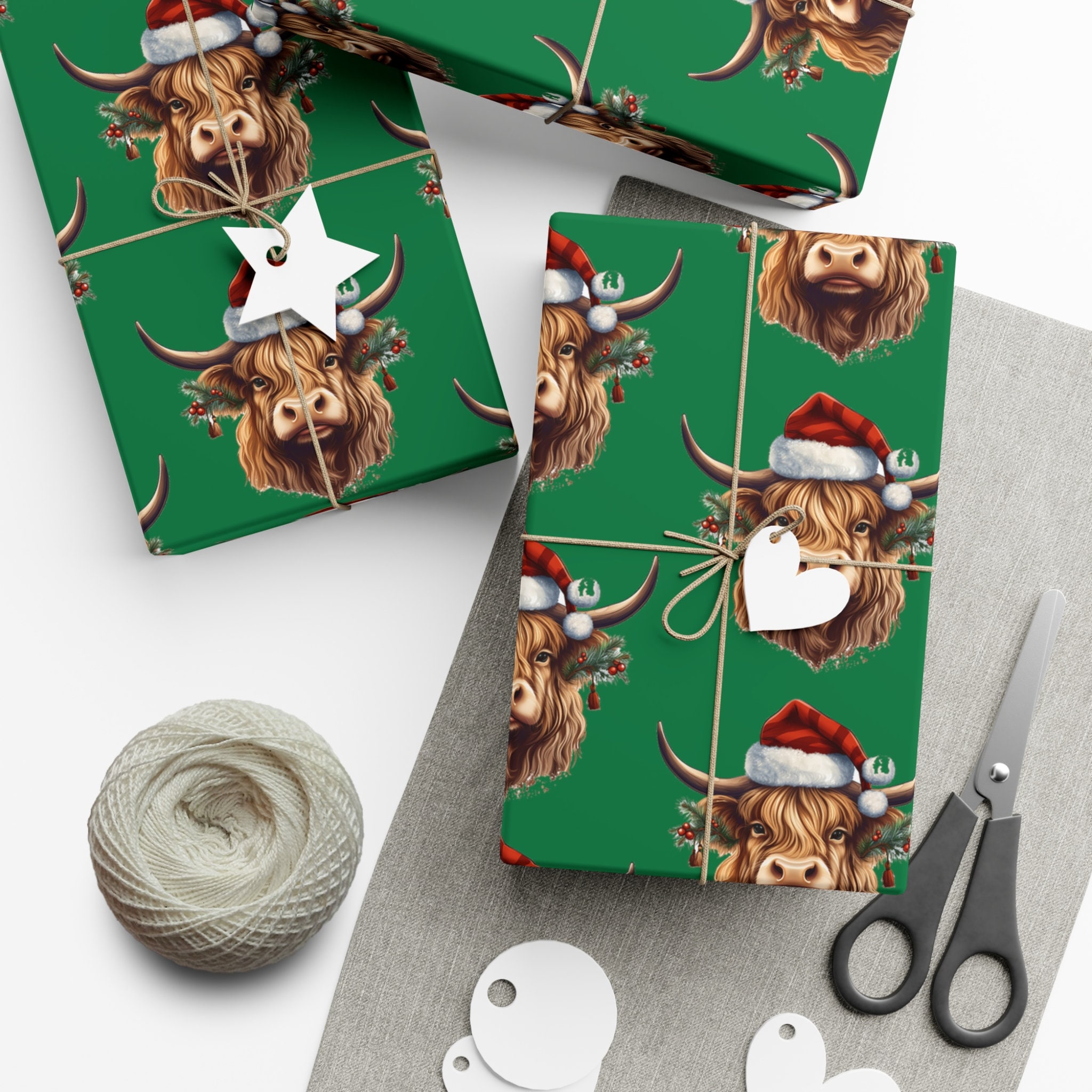 Highland Cow Wrapping Paper Christmas Present Illustrated Xmas - Etsy