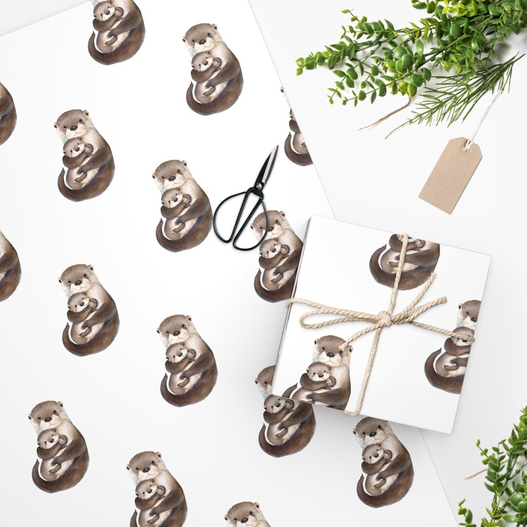 Otter Wrapping Paper Otter Gift Wrap Cute Otters Water Color Christmas ...