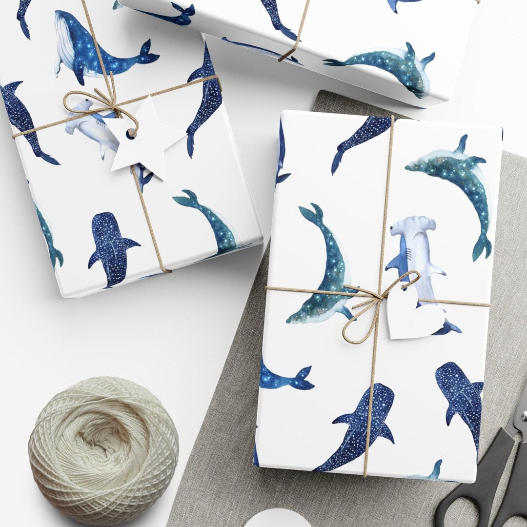 Shark Wrapping Paper Gift Wrap Christmas Present Ocean Lover Kids ...