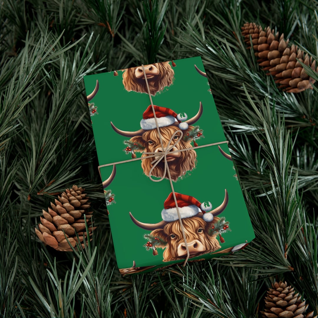Highland Cow Wrapping Paper Christmas Present Illustrated Xmas - Etsy