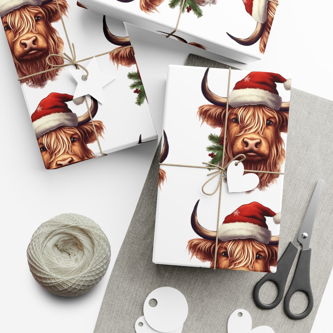 Highland Cow Wrapping Paper Christmas Present Illustrated Xmas - Etsy