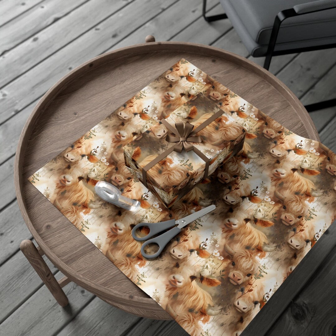 Highland Cow Wrapping Paper Christmas Present Illustrated Xmas - Etsy