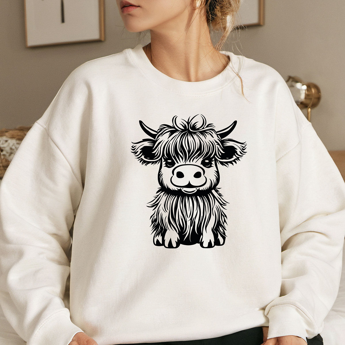 Highland Cow Sweatshirt Wooly Cow Crewneck Gift for Mom Cute Cows Boho ...
