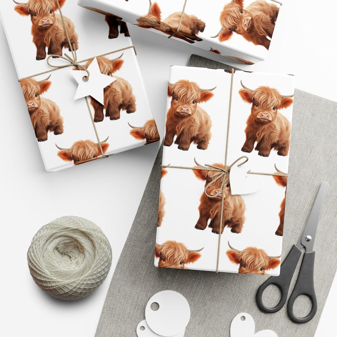 Highland Cow Wrapping Paper Baby Shower Christmas Present Illustrated ...