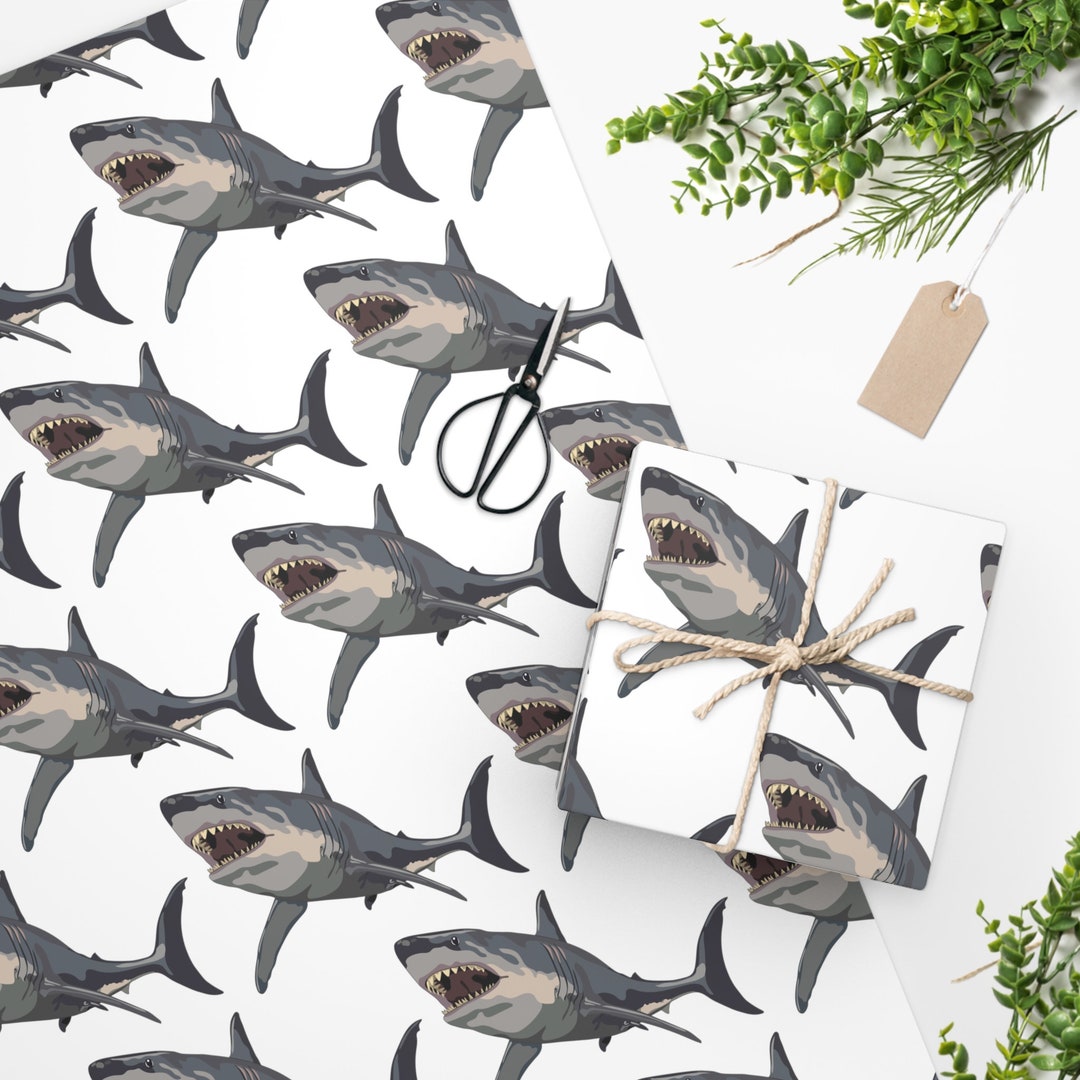 Shark Wrapping Paper Roll Present Wrapping Kids Wrap Birthday Present ...