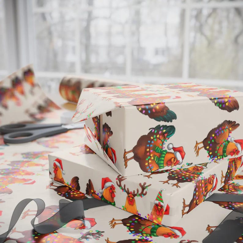 Cute Chicken Christmas Wrapping Paper Roll - Funny Farm Animal Gift ...