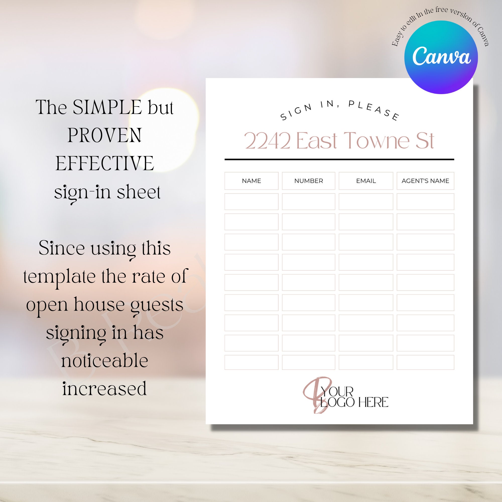 Open House Sign-in Sheet // Editable Canva Template for Real - Etsy