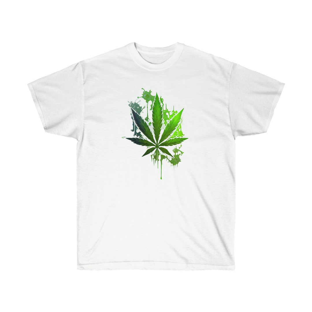 White Shirt With Green Marijuana Leaf - Etsy