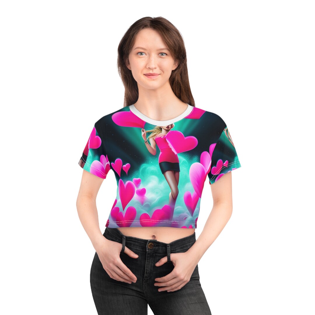 Hot Pink Hearts Crop Tee AOP - Etsy