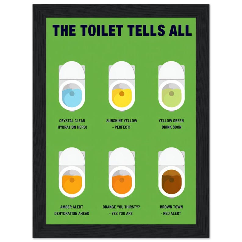Funny Bathroom Poster - Urine Colour Chart - Mounted & Framed Decor in ...