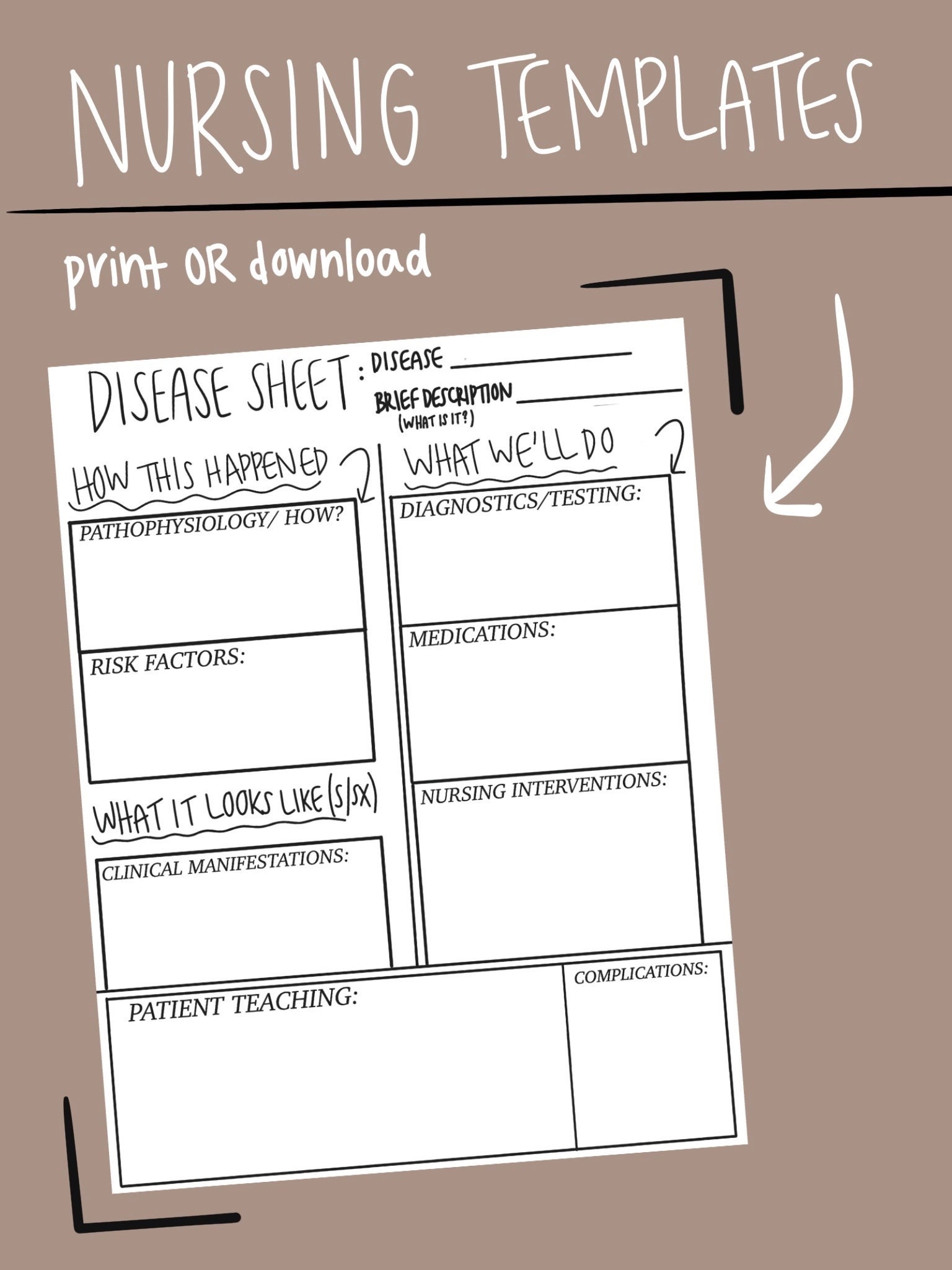 Nursing School Disease Sheet Template Black - Etsy
