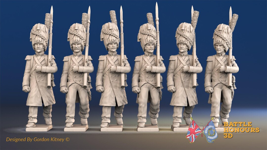 French March Attack Line Grenadiers Bearskin Greatcoat High-detail 3D ...