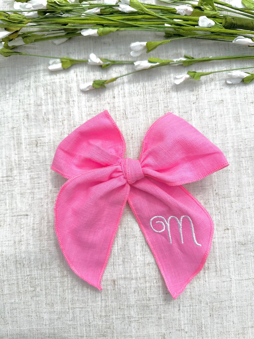 Personalized Hair Bow Initial Embroidery Bow for Girl Monogram Medium ...