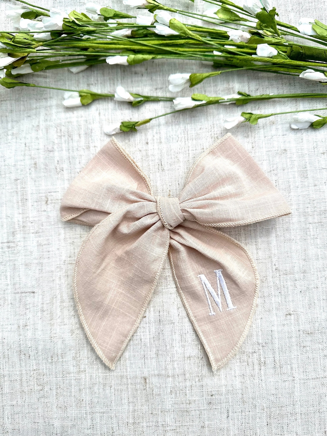 Custom Hair Bow With Embroidery Bow for Girl Monogram Medium Hair Bow ...
