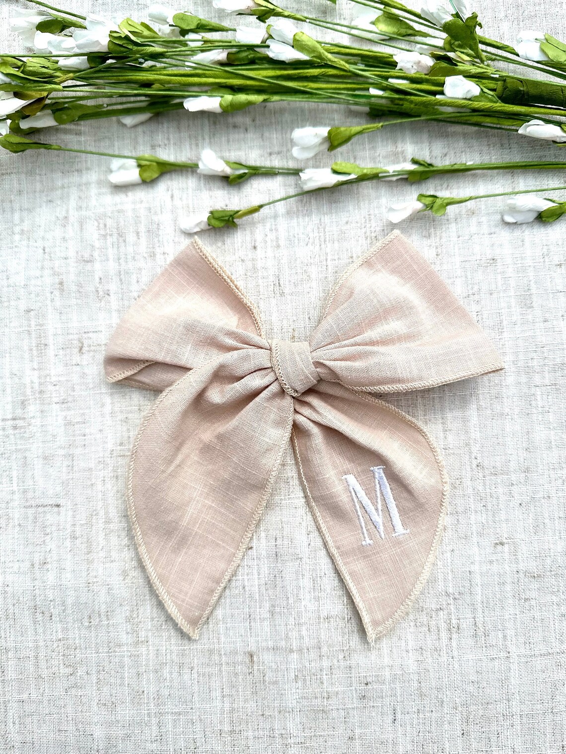 Custom Hair Bow With Embroidery Bow for Girl Monogram Medium Hair Bow ...