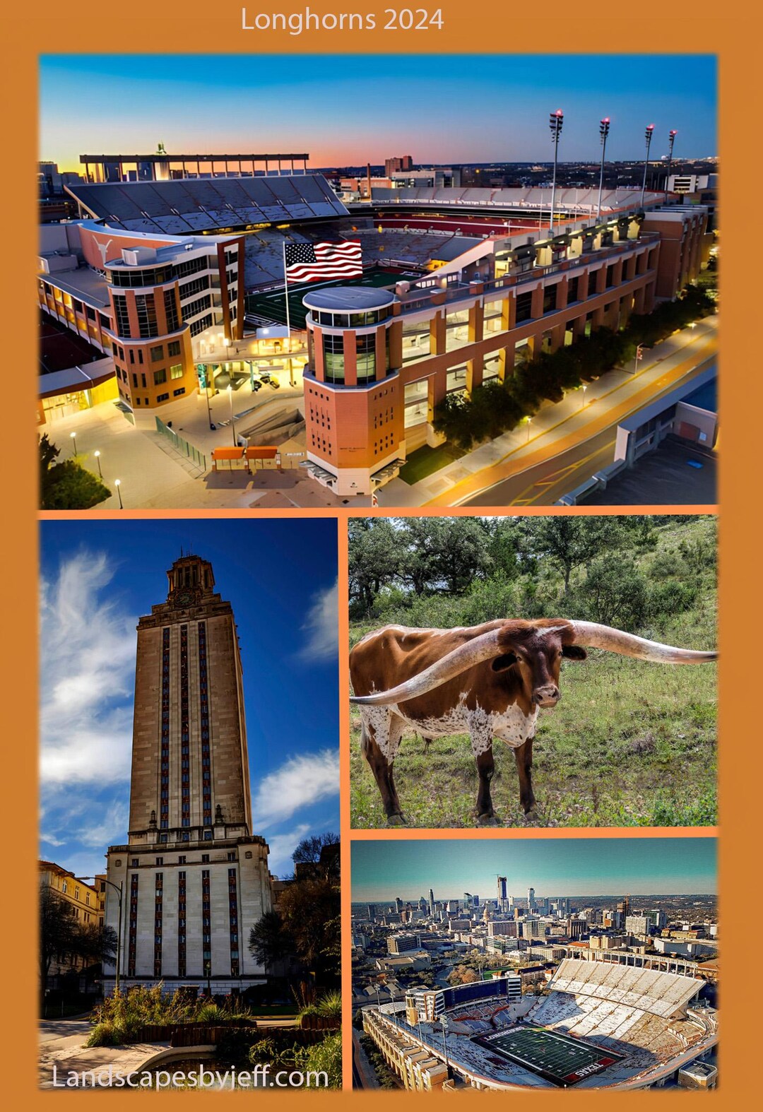 Longhorn Montage, Tower, Stadium Downtown View Canvas Wall Art ...