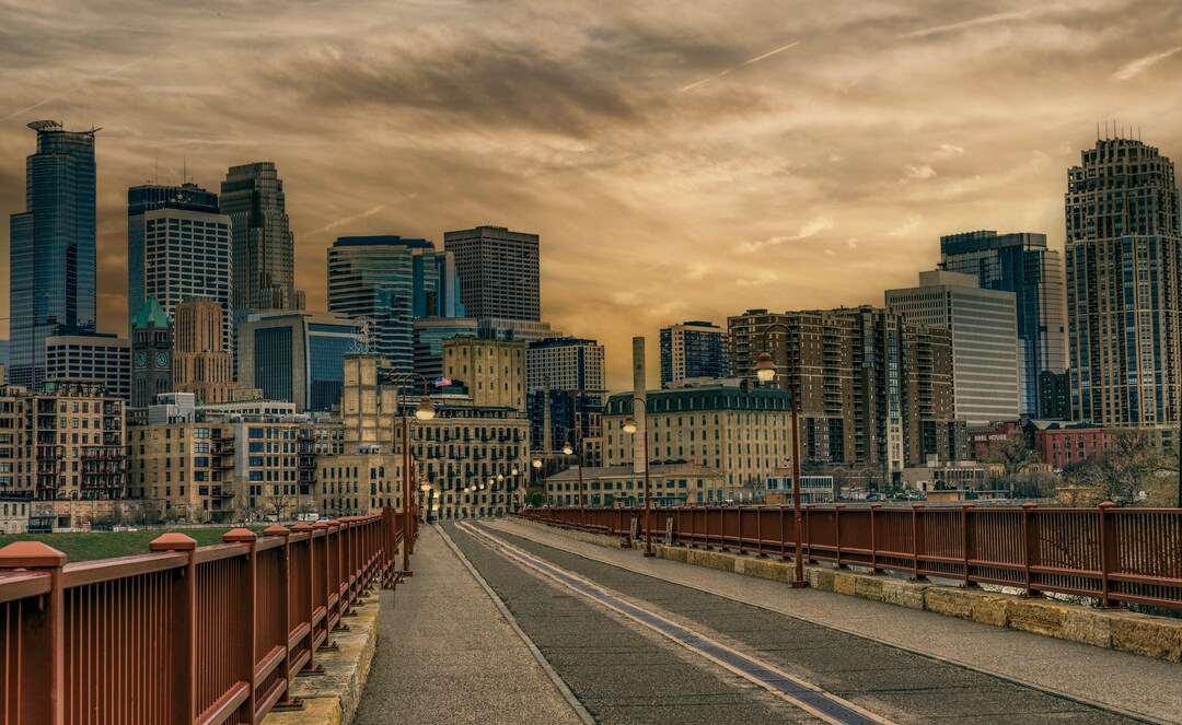 Minneapolis in Morning Skyline Canvas Print, Downtown Sunrise City ...