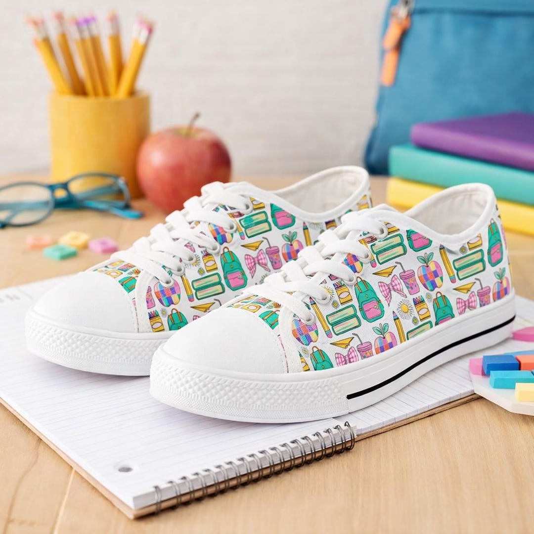 School Theme Canvas Sneakers | Teacher Back to School Shoes | Fun ...