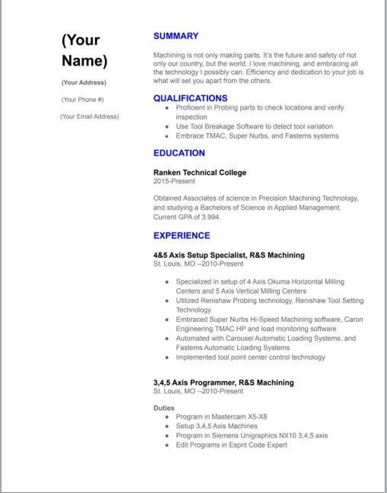 Resume - Digital Download Template - Etsy