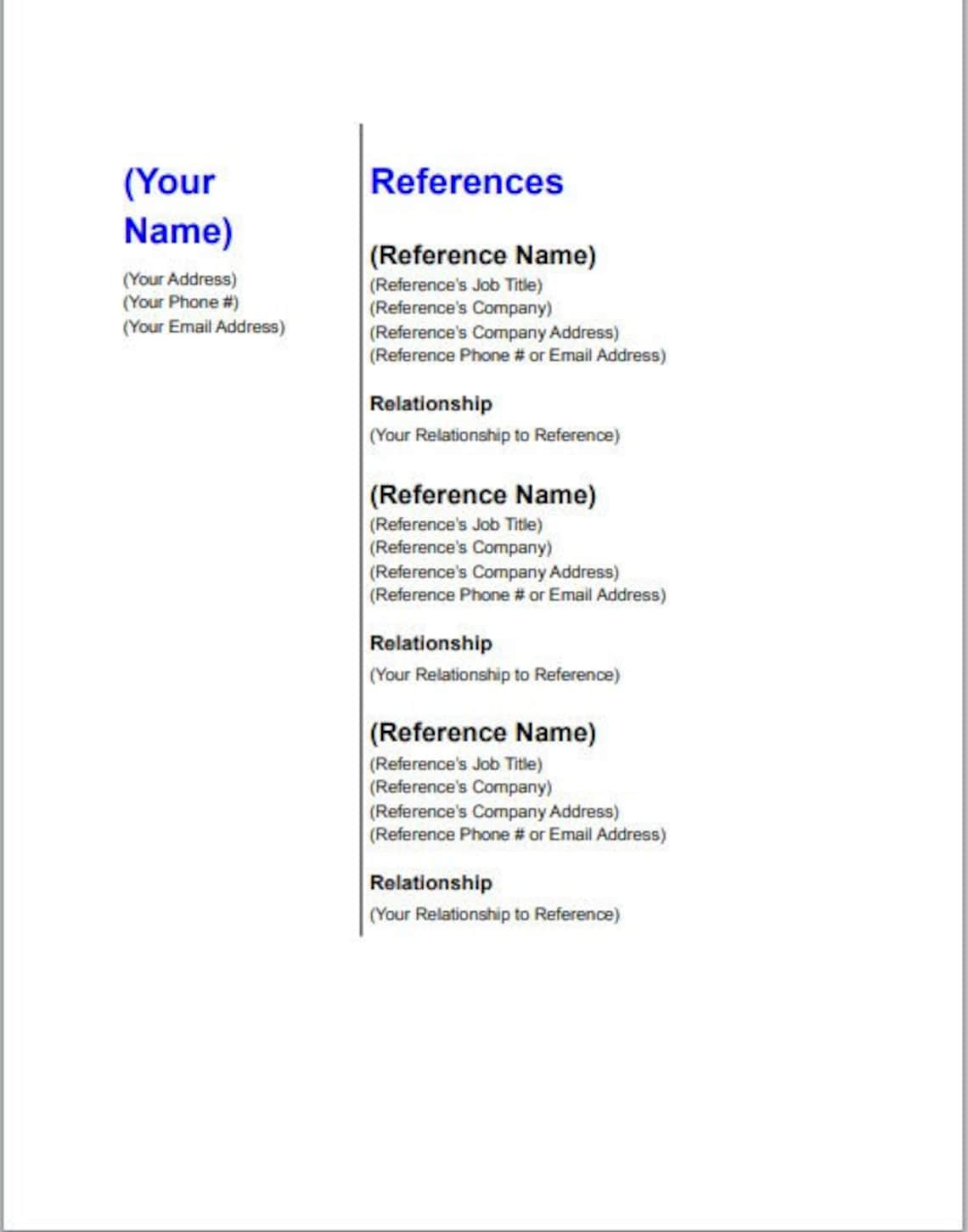 Reference List - Digital Download Template - Etsy