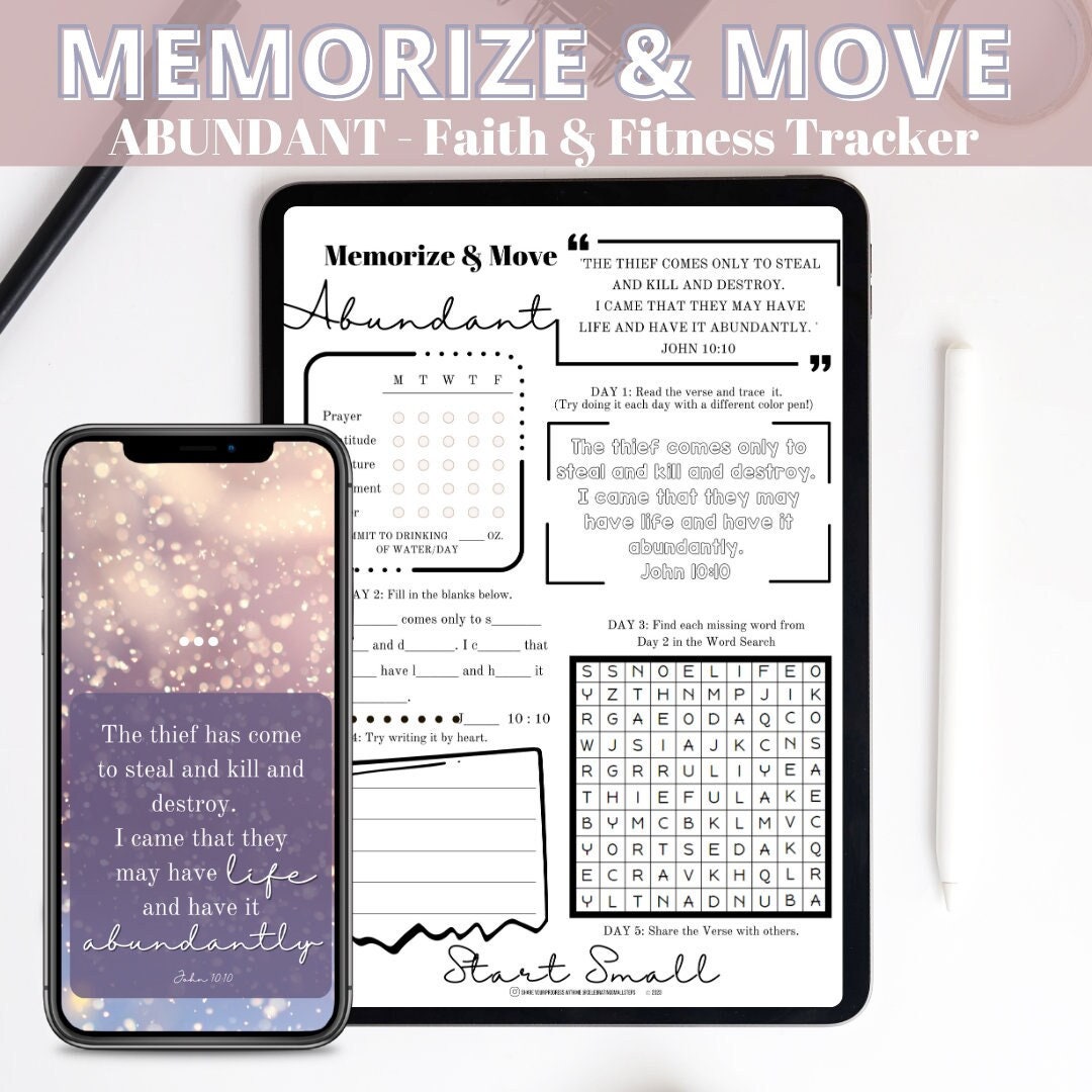 John 10:10 "abundant" - Habit Tracker - Bible Memory - Fitness Tracker ...