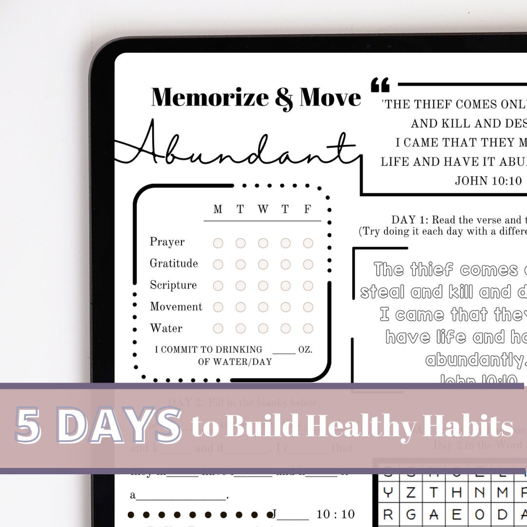 John 10:10 "abundant" - Habit Tracker - Bible Memory - Fitness Tracker ...