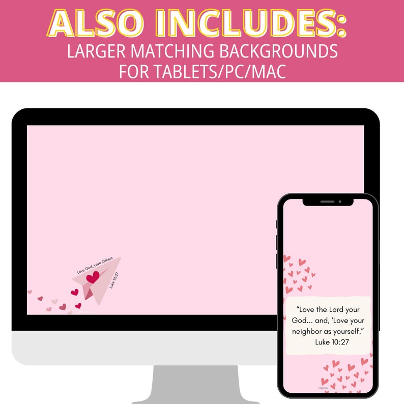 Luke 10:27 Bible Verse Phone Wallpaper | Pink Christian Hearts (digital ...