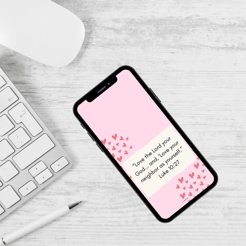 Luke 10:27 Bible Verse Phone Wallpaper | Pink Christian Hearts (digital ...
