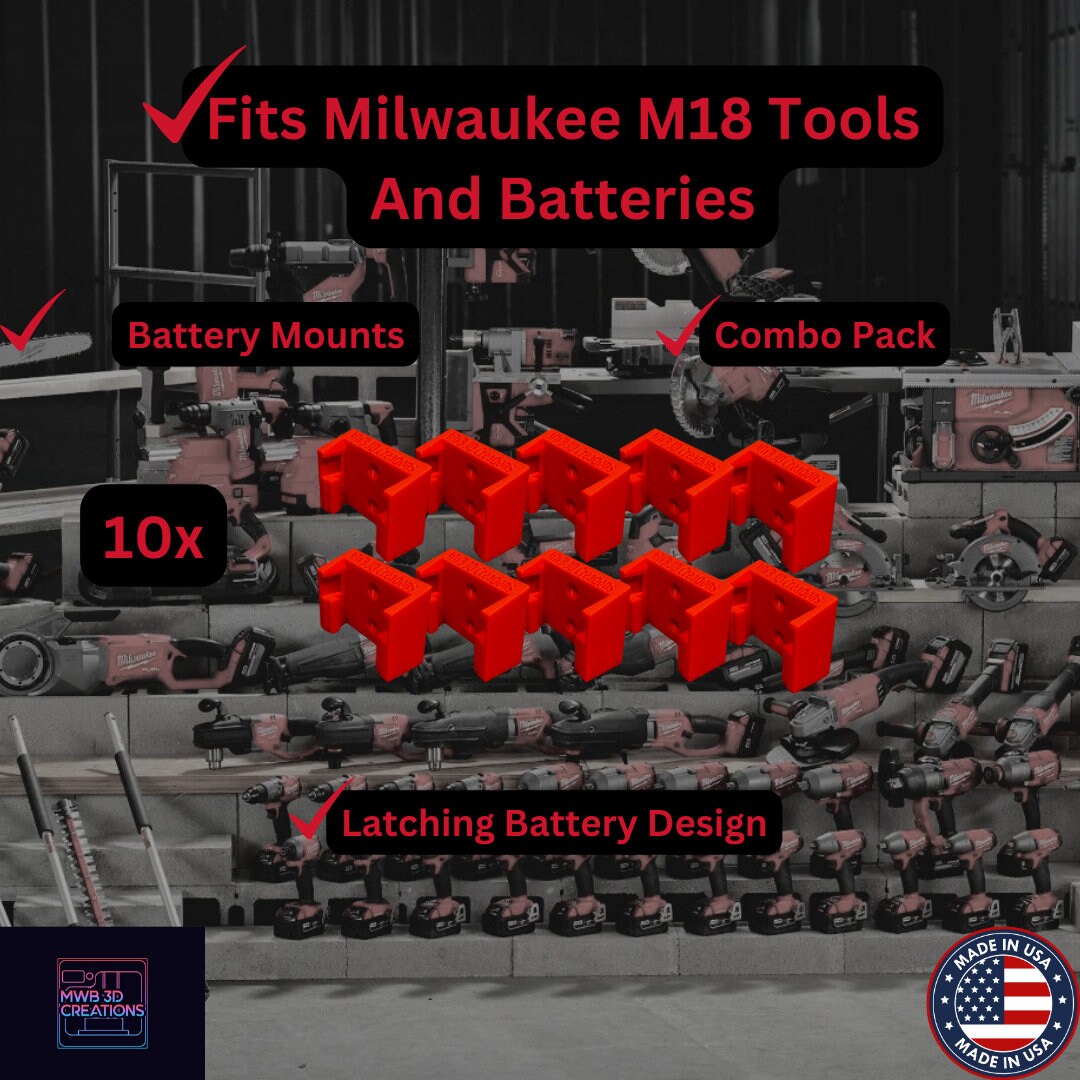 10 Piece Combo Pack! Milwaukee M18 Battery Mounts/holders/hangers ...