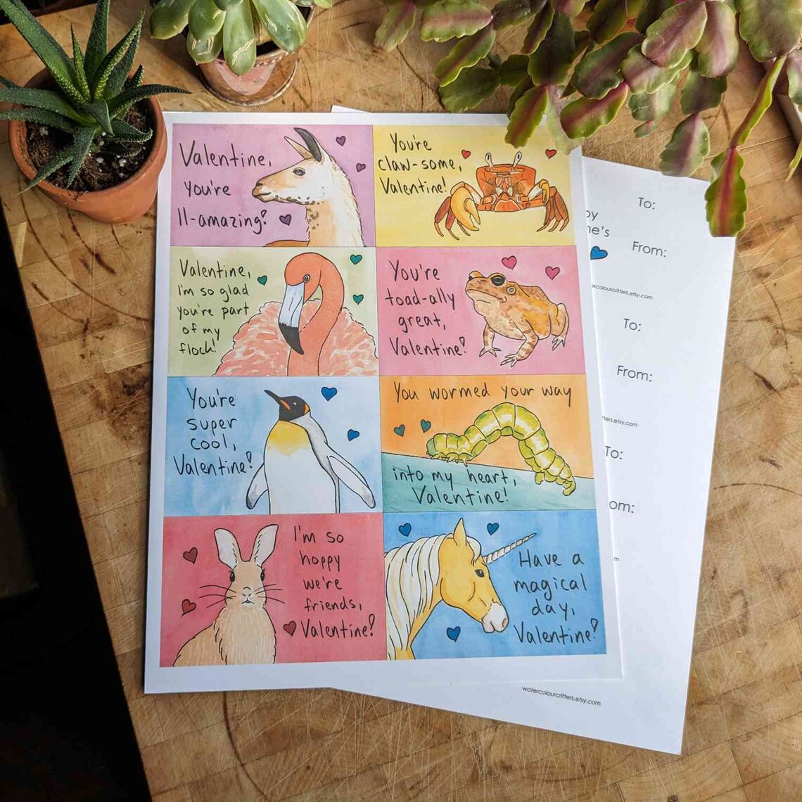 Printable Valentine Punny Animal Kids Classroom Valentine's Digital ...