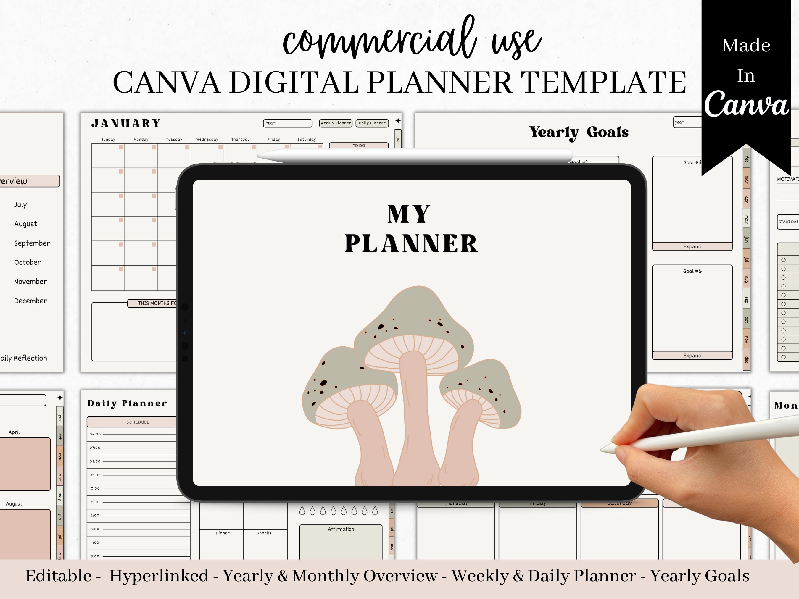 PLR Canva Digital Planner Template | Retro Boho Editable Planner ...