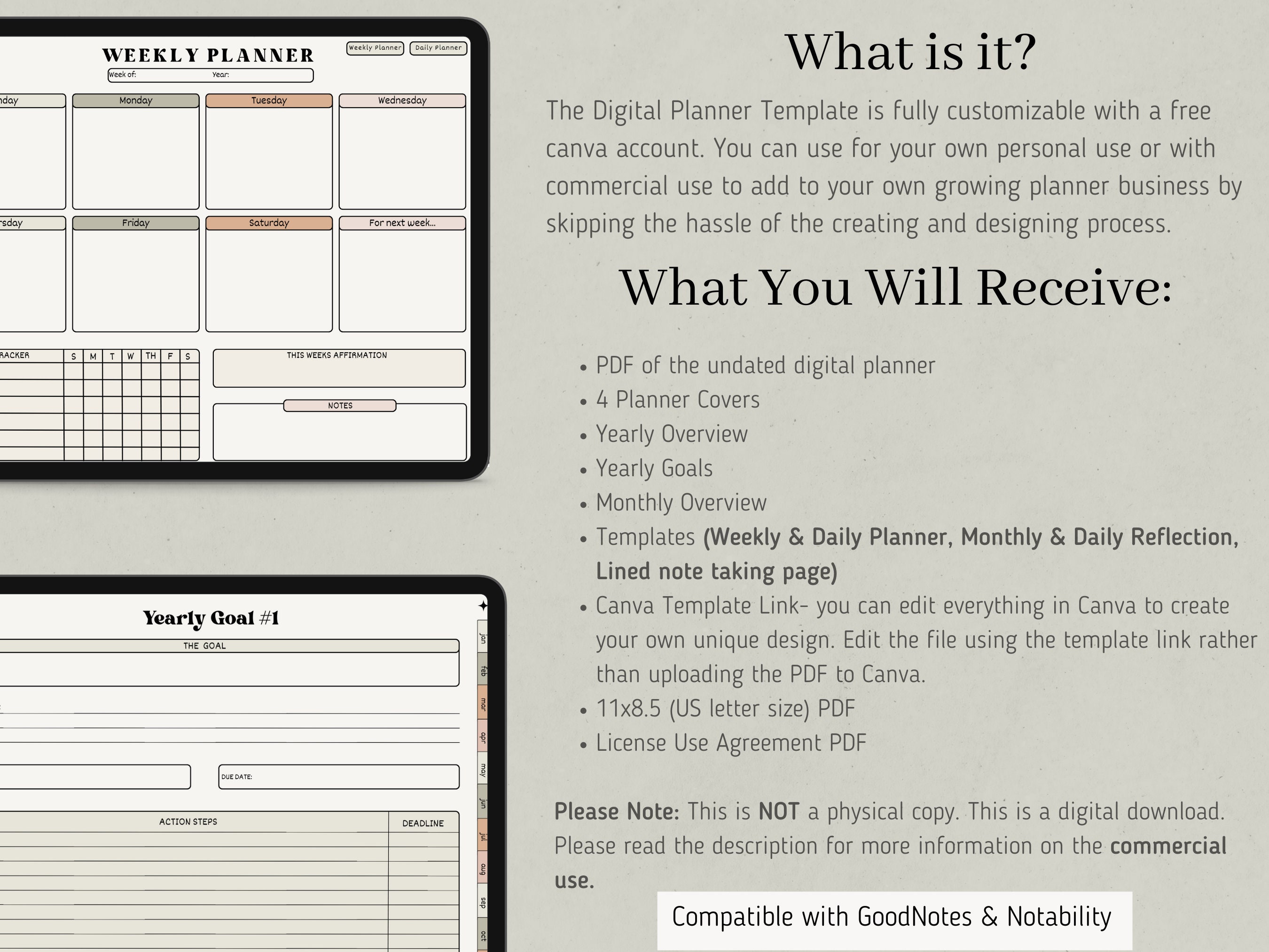 PLR Canva Digital Planner Template | Retro Boho Editable Planner ...