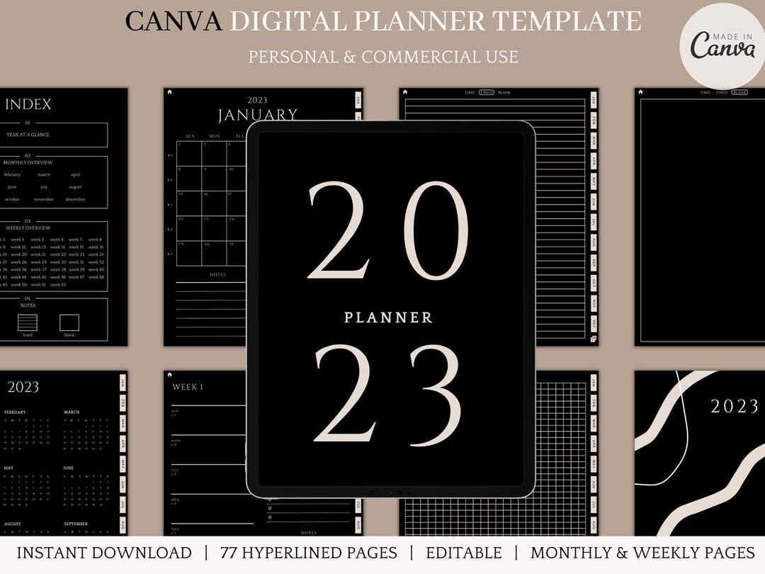 Commercial Use 2023 Digital Planner Template Canva Dark Mode Planner ...