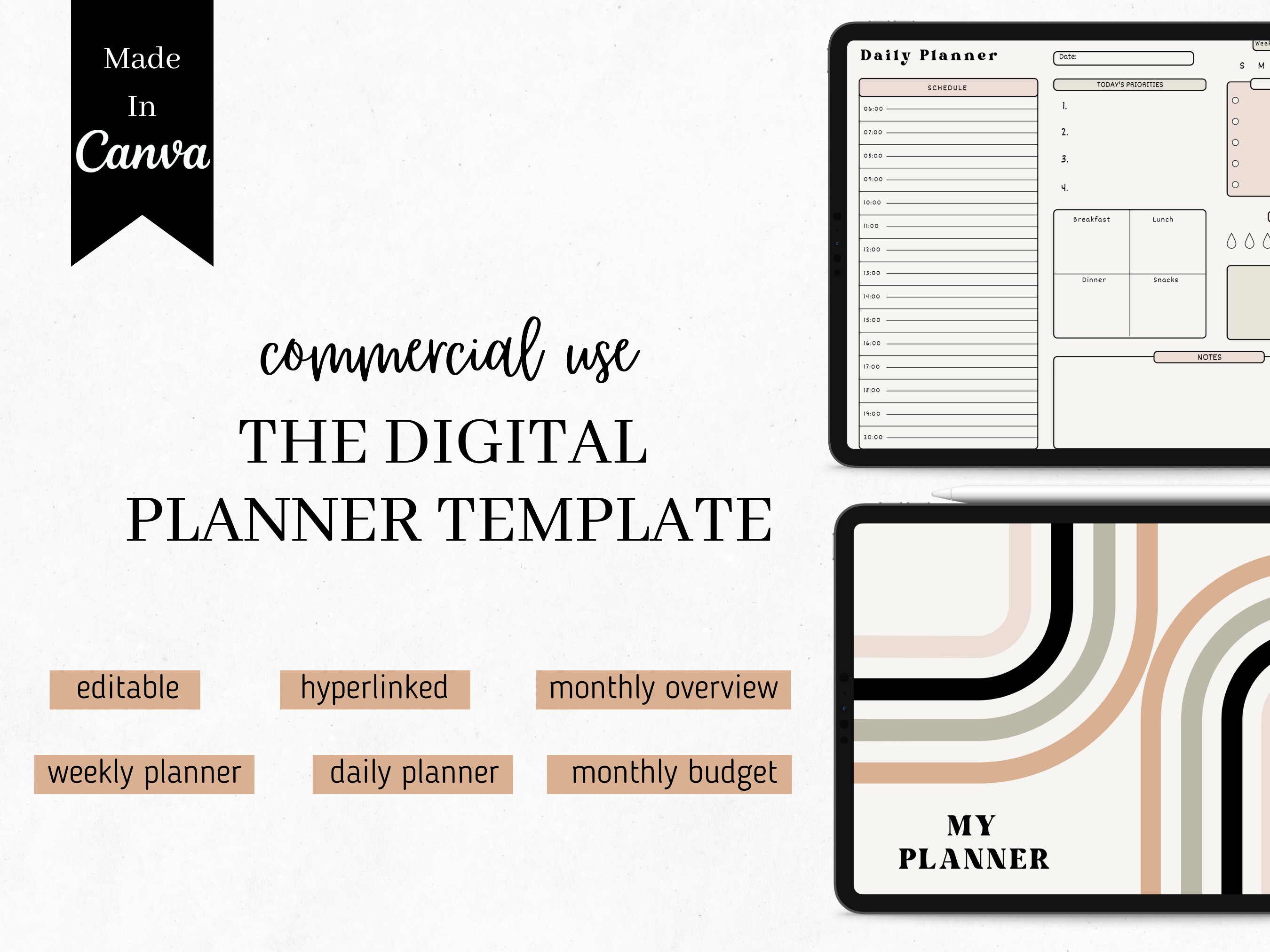Commercial Use Digital Planner Template | Retro Boho Planner Editable ...