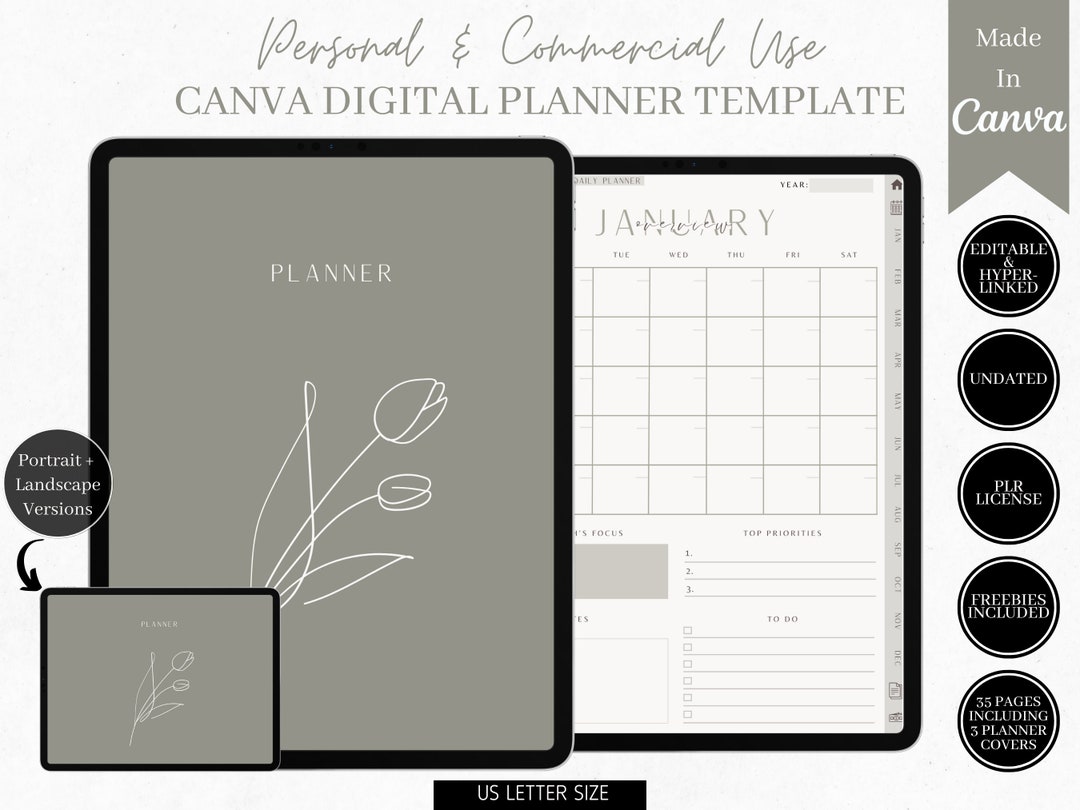 Commercial Use Digital Planner Template Canva | Editable Canva Planner ...