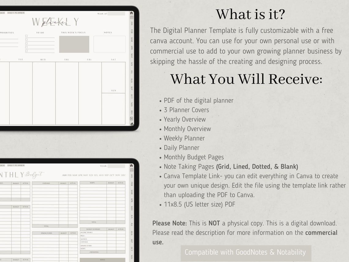 Commercial Use Digital Planner Template Canva Editable Canva Planner ...